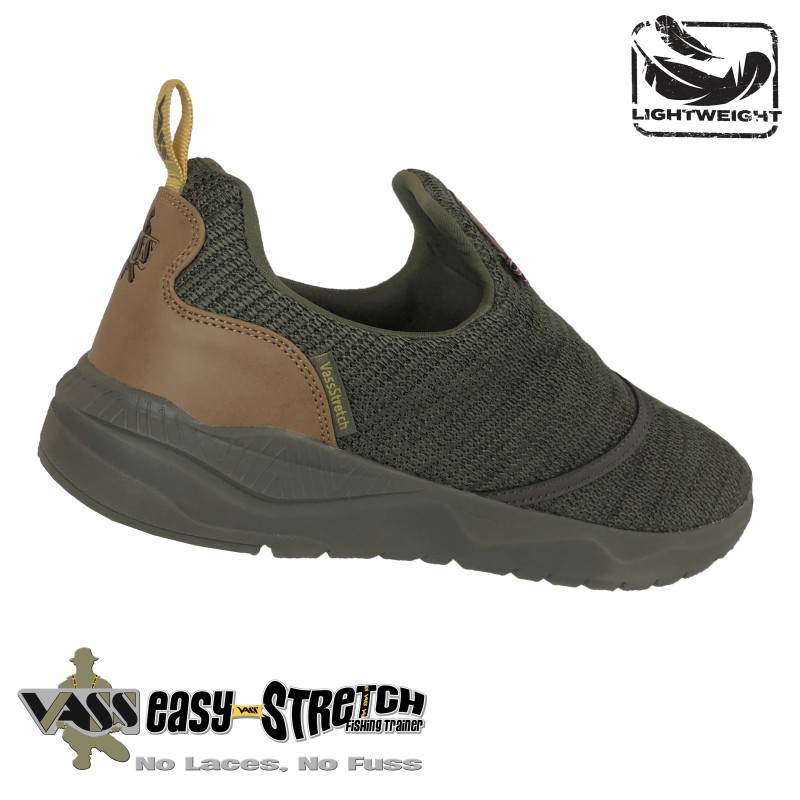 Vass Easy-Stretch Fishing Trainer - Khaki Green - No Lace, No Fuss