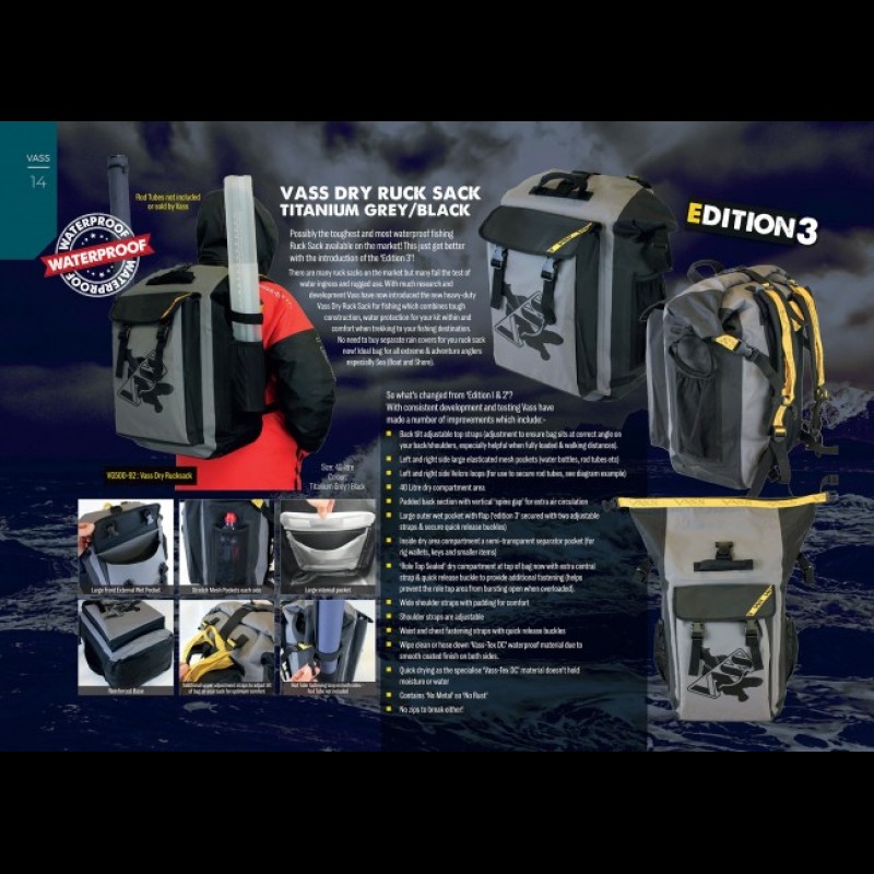 Vass Dry Fishing Ruck Sack - Edition 3 - Black/Grey